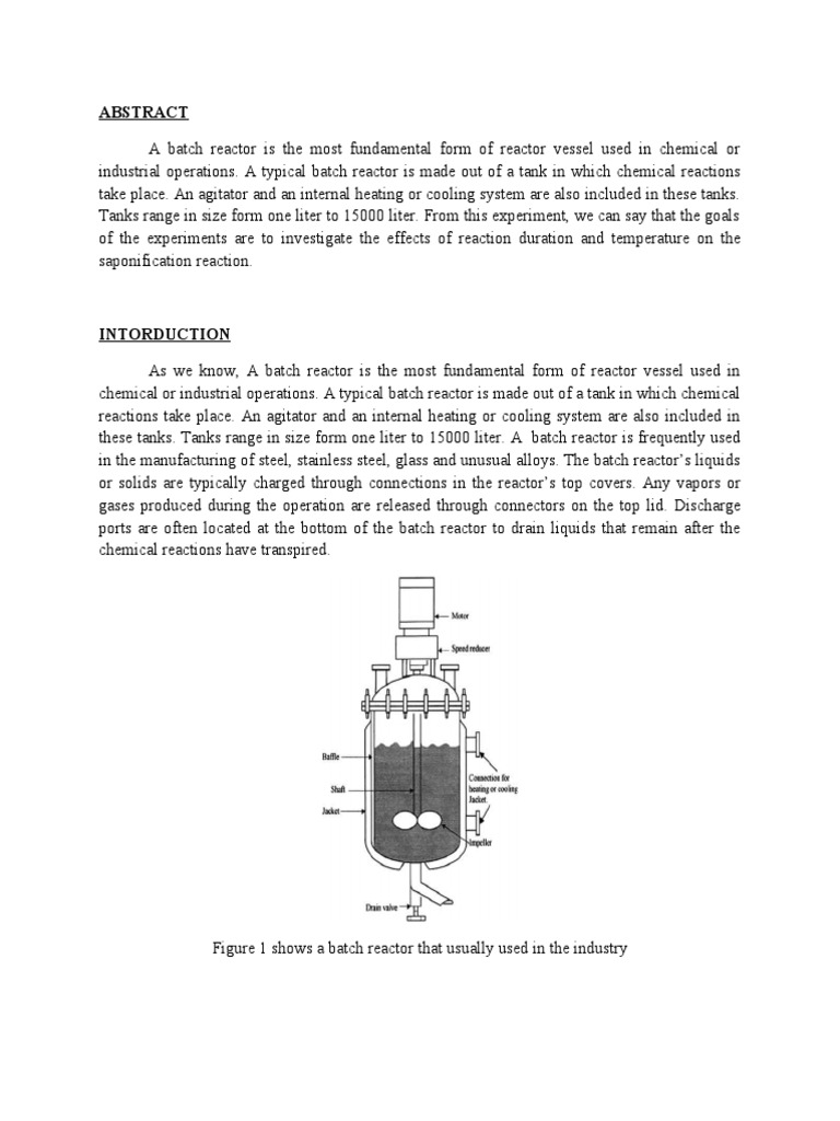 Abstract Intro Procedure Lab 1 Batch Reactor | PDF | Chemical Reactor ...