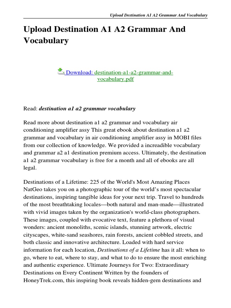 Upload Destination A1 A2 Grammar and Vocabulary | PDF | Curriculum ...