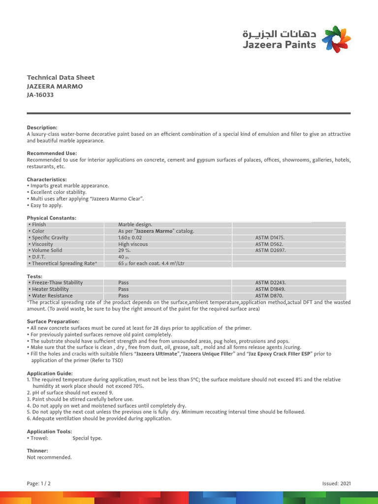 Luxury Marble Paint Technical Data Sheet | PDF | Paint | Building ...