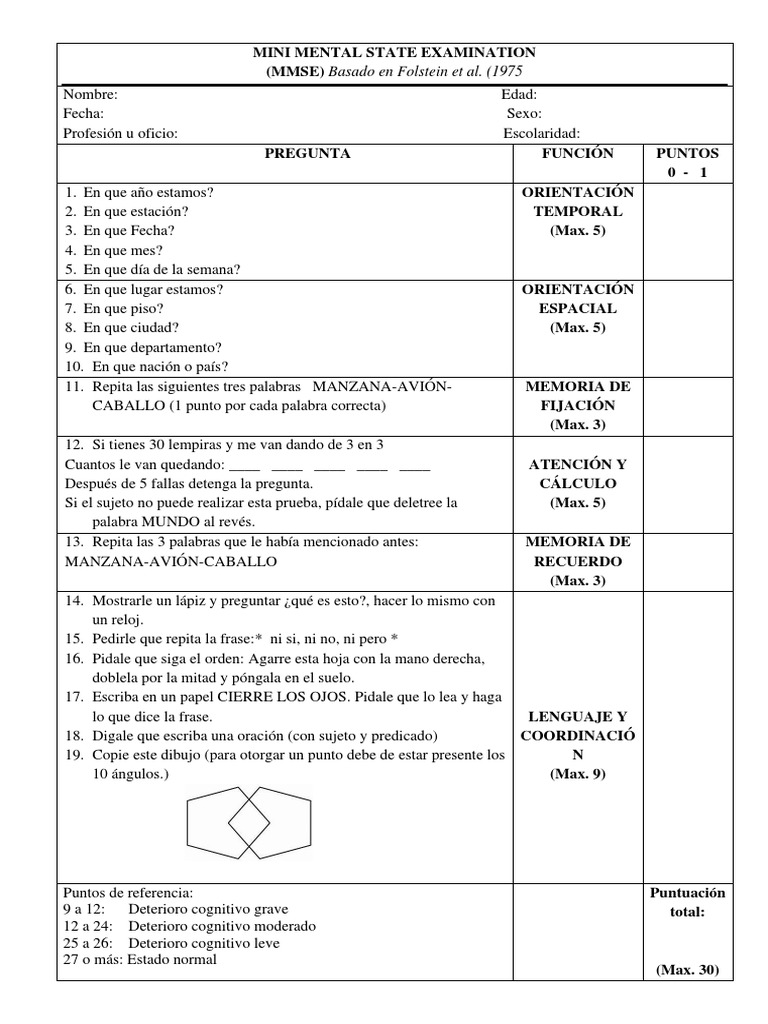 Evaluación Cognitiva: Examen MMSE | PDF