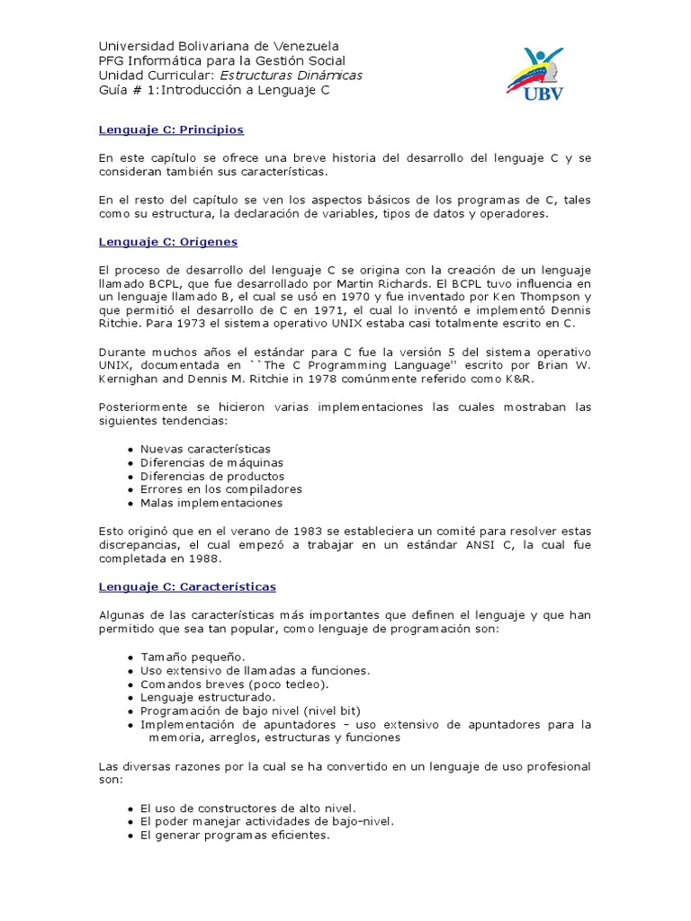1-Introduccion Al Lenguaje C | PDF | C (lenguaje de programación ...