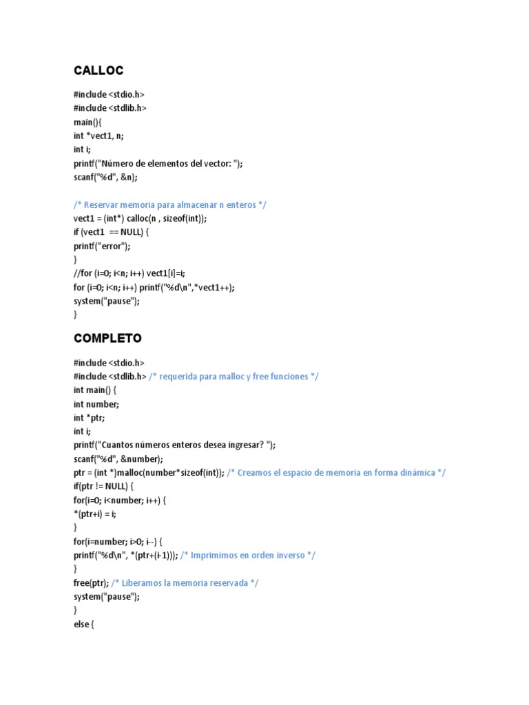 Ejercicios Calloc Malloc Free Realloc | PDF | Paradigmas de programación | C