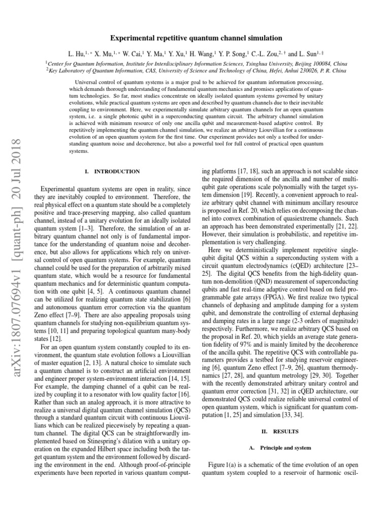 Experimental Repetitive Quantum Channel Simulation | PDF | Quantum Mechanics | Applied And ...