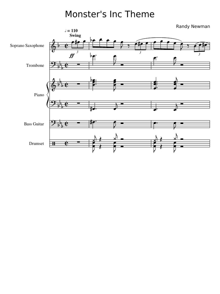 Partitura Piano Monsters INC | PDF | Musical Instruments | Musical ...