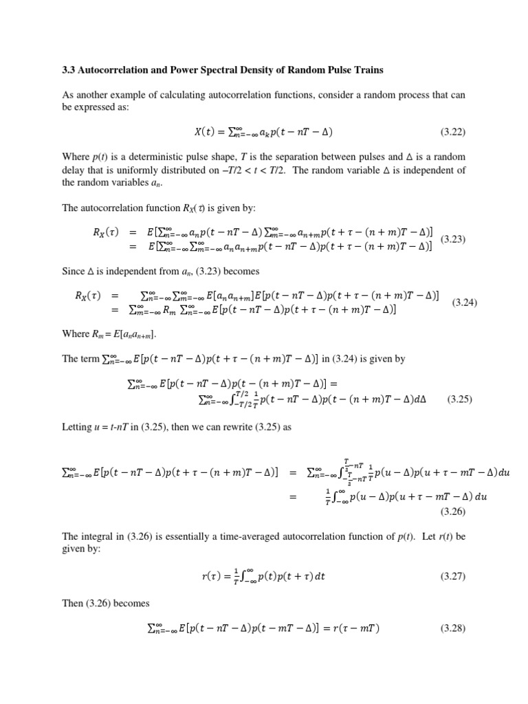 3.3 Autocorrelation and Power Spectral Density of Random Pulse Trains ...