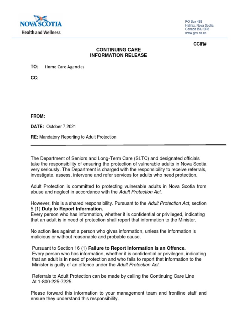 CCIR Adult Protection Duty To Report | PDF | Government | Crime & Violence