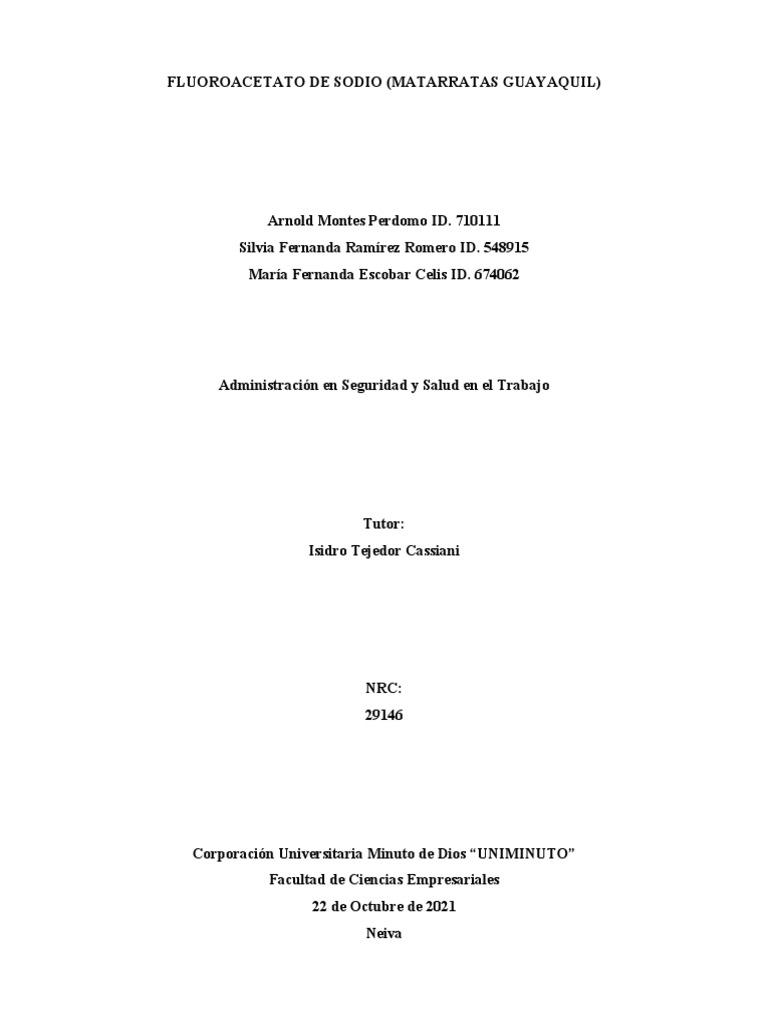 Fluoroacetato de Sodio | PDF | Etanol | Toxicidad