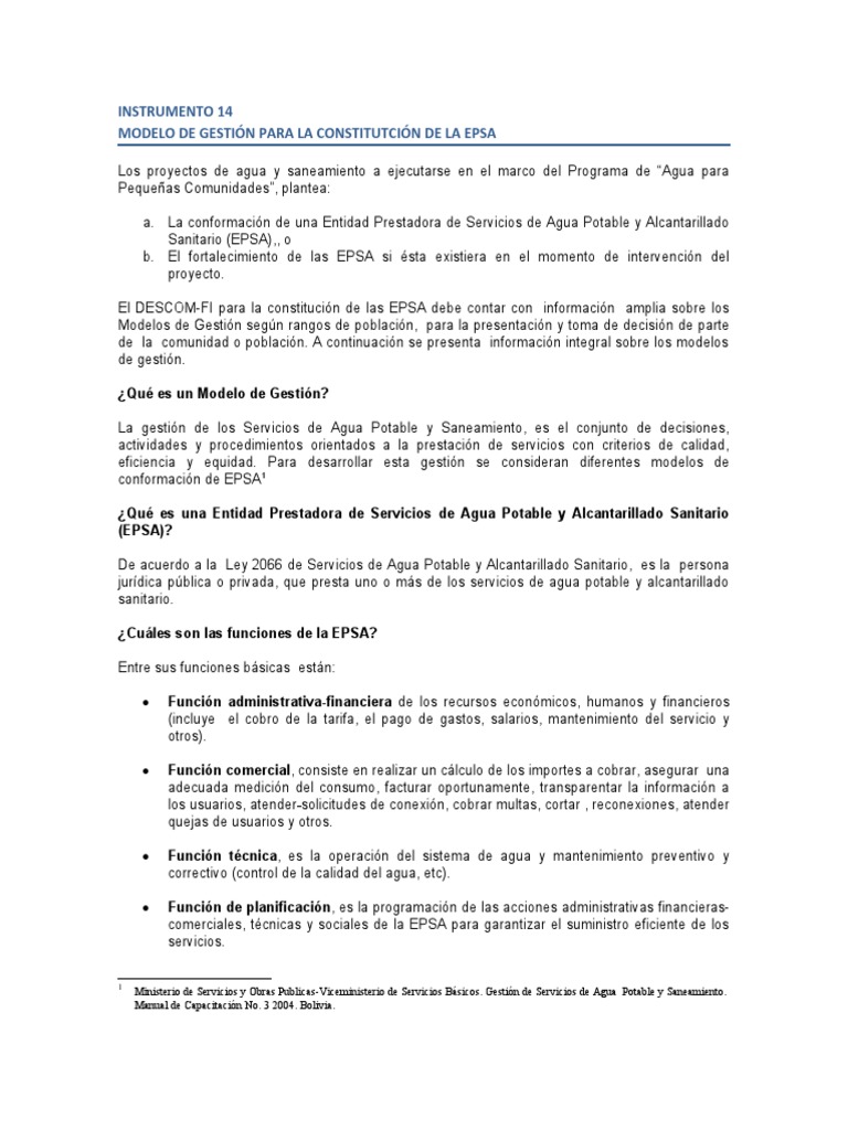 Instrumento 14 Modelo de Gestión para La Constituciòn de La EPSA | PDF | Cooperativa | Agua