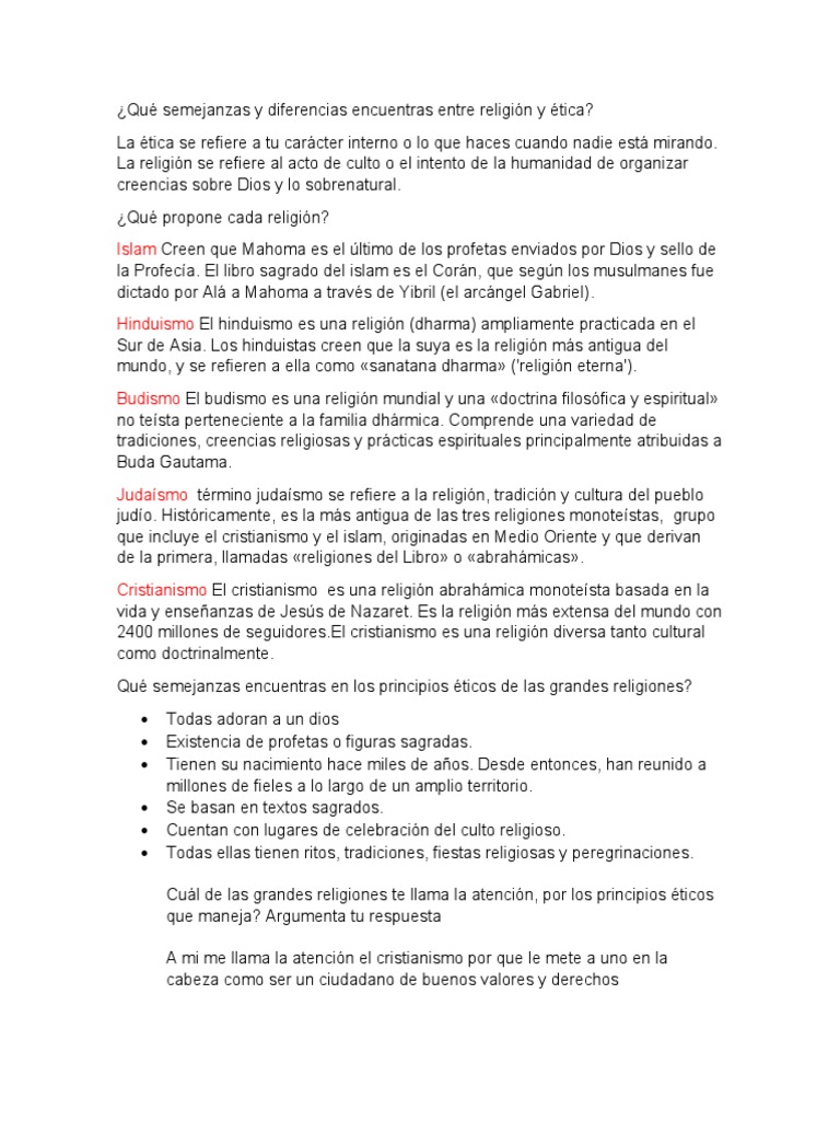 Ética y Religión: Semejanzas y Diferencias | PDF | Religiones ...
