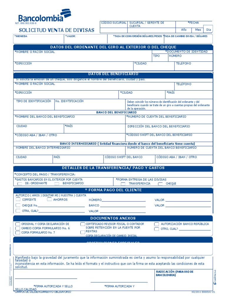Formato Venta de Divisas (Dic13) | PDF | Bancos | Cheque