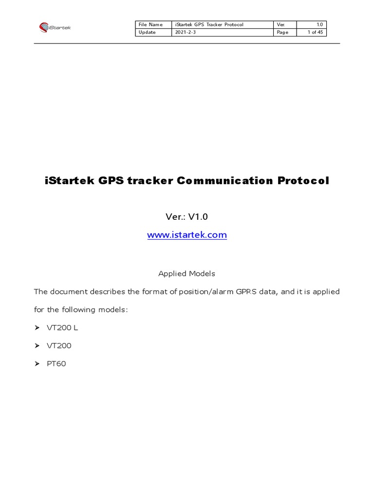 Istartek GPS Tracker Communication Protocol V1.0-1 | PDF | General ...