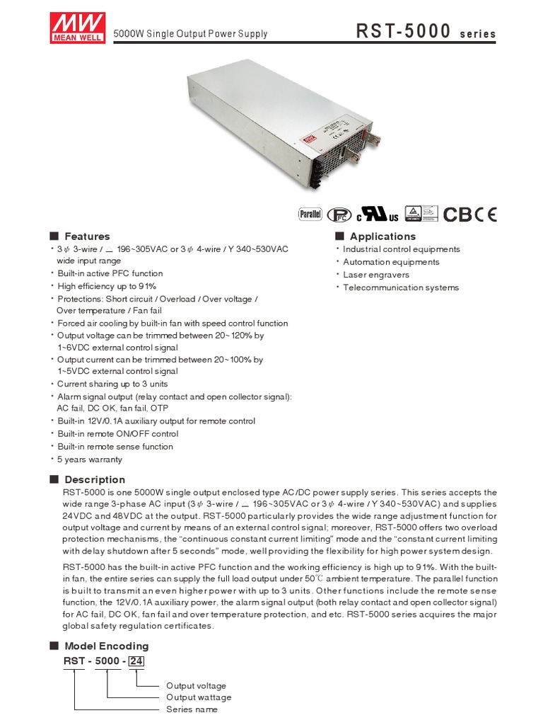 5000W Single Output Power Supply: Features Applications | PDF | Power ...