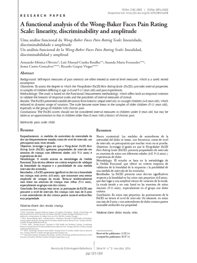 A Functional Analysis of The Wong-Baker Faces Pain Rating Referencia ...