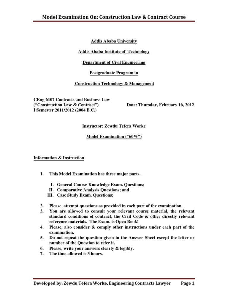 Model Exam AAU | PDF | Damages | Legal Liability