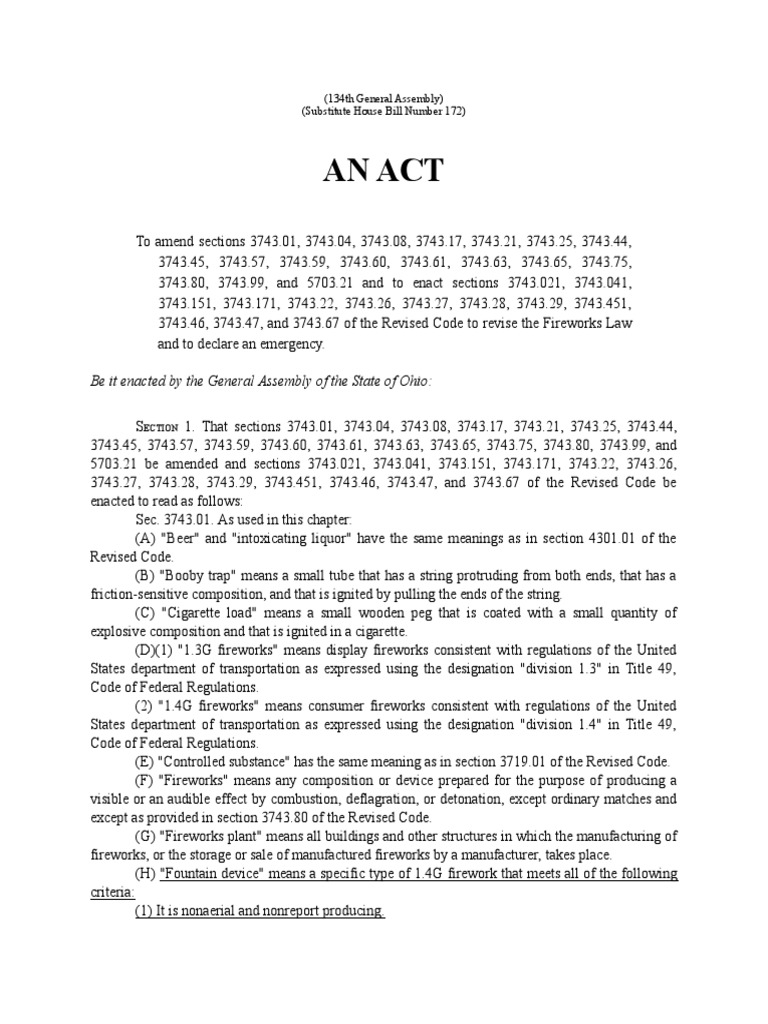 House Bill 172 | PDF | Insurance | Fireworks