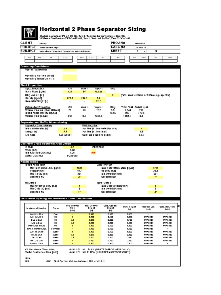 WorleyParsons Horizontal 2 Phase Separator Sizing | PDF | Density | Chemical Engineering