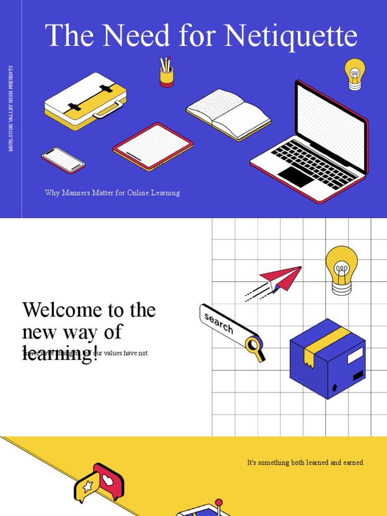 Blue Illustrative Flatlay Online Class Etiquette Education Presentation ...