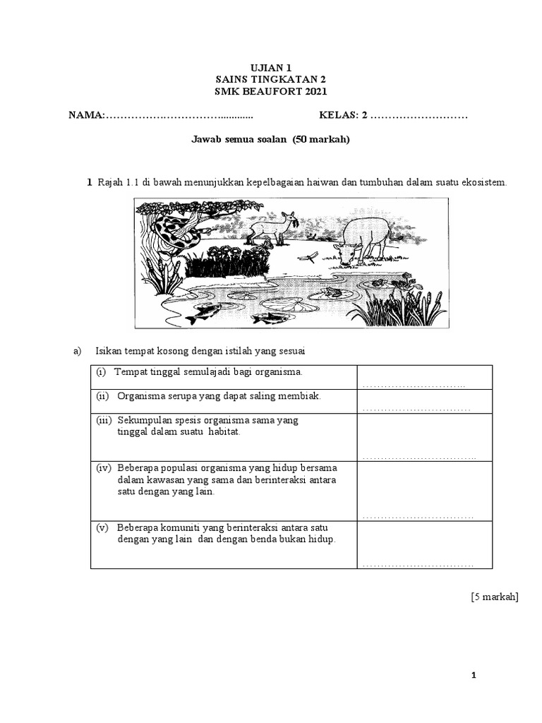 Ujian 1 Sains Tingkatan 2 2021 Pdf