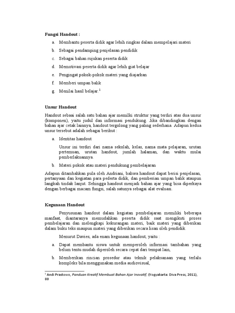 Manfaat dan Unsur Handout Pembelajaran | PDF | Karier & Perkembangan | Seni