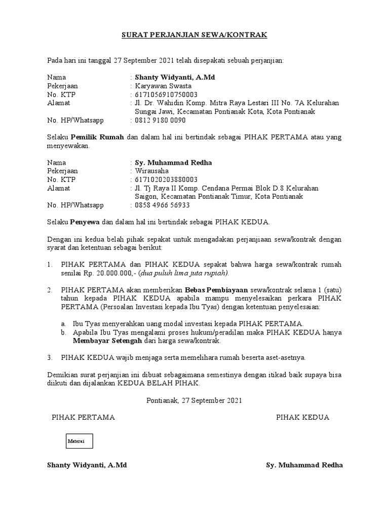 Surat Perjanjian Sewa - Kantor | PDF