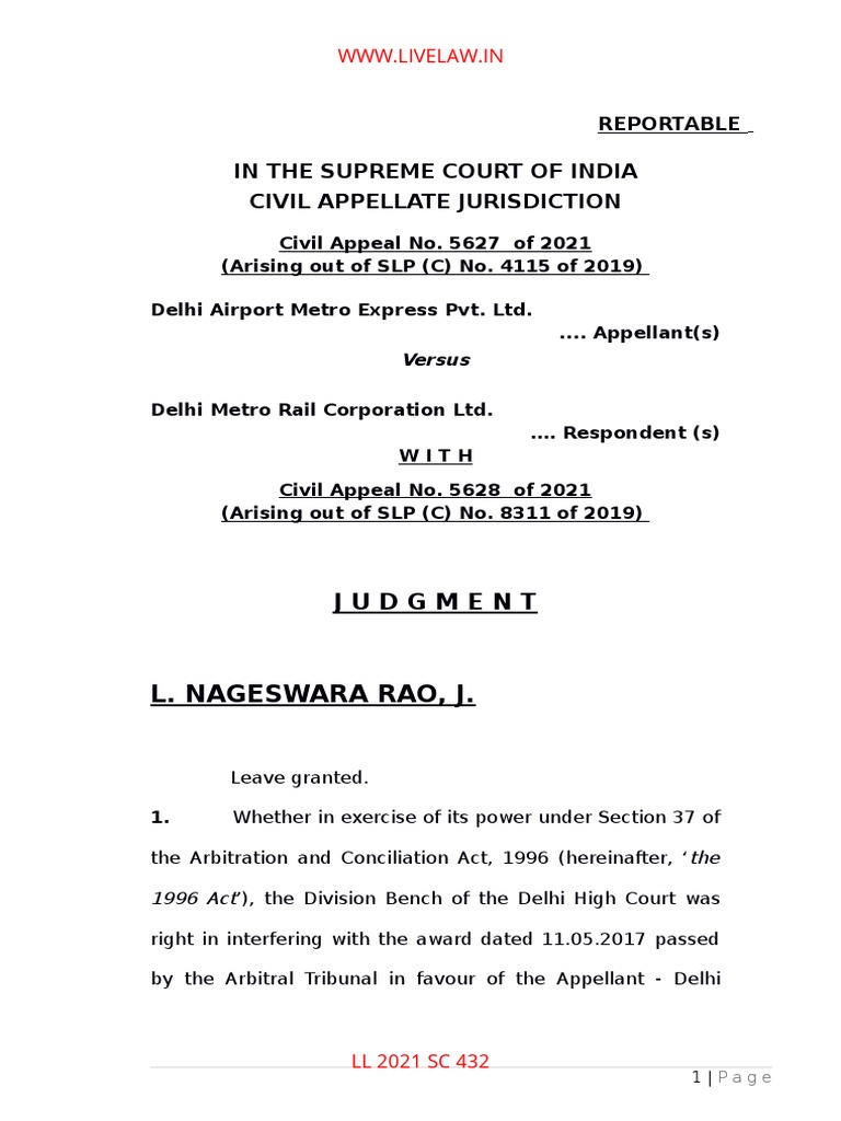 Delhi Airport Metro Express PVT LTD Vs Delhi Metro Rail Corporation LTD ... Delhi Airport Metro Express PVT LTD Vs Delhi Metro Rail Corporation LTD ...