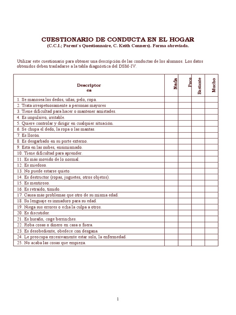 Escalas de Conners para Evaluar El TDAH | PDF | Enfermedades y trastornos