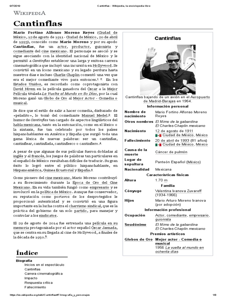 Cantinflas - Wikipedia, La Enciclopedia Libre | PDF | Arte