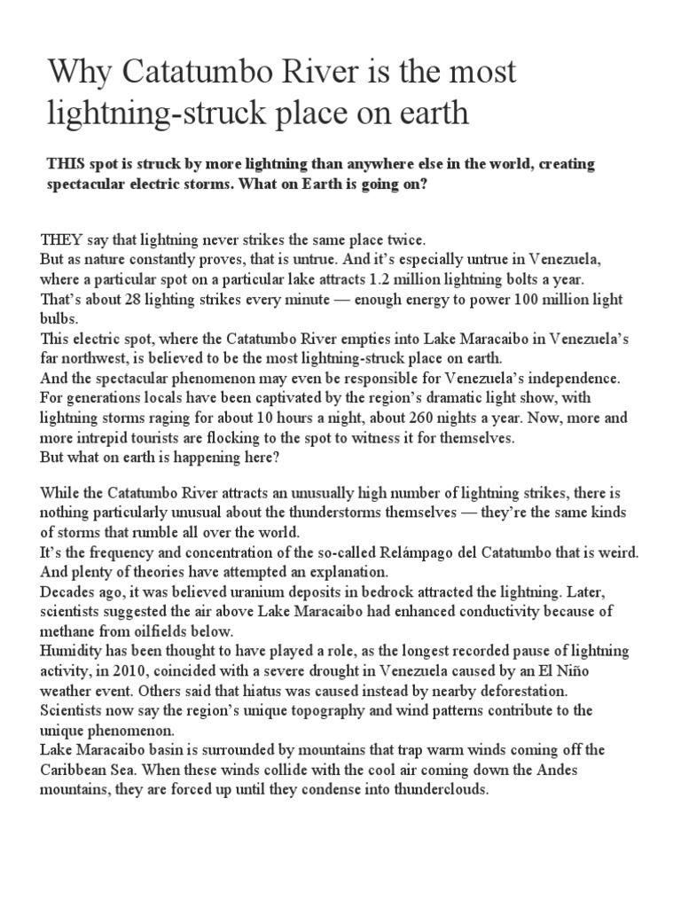 Why Catatumbo River Is The Most Lightning | PDF | Lightning | Wound