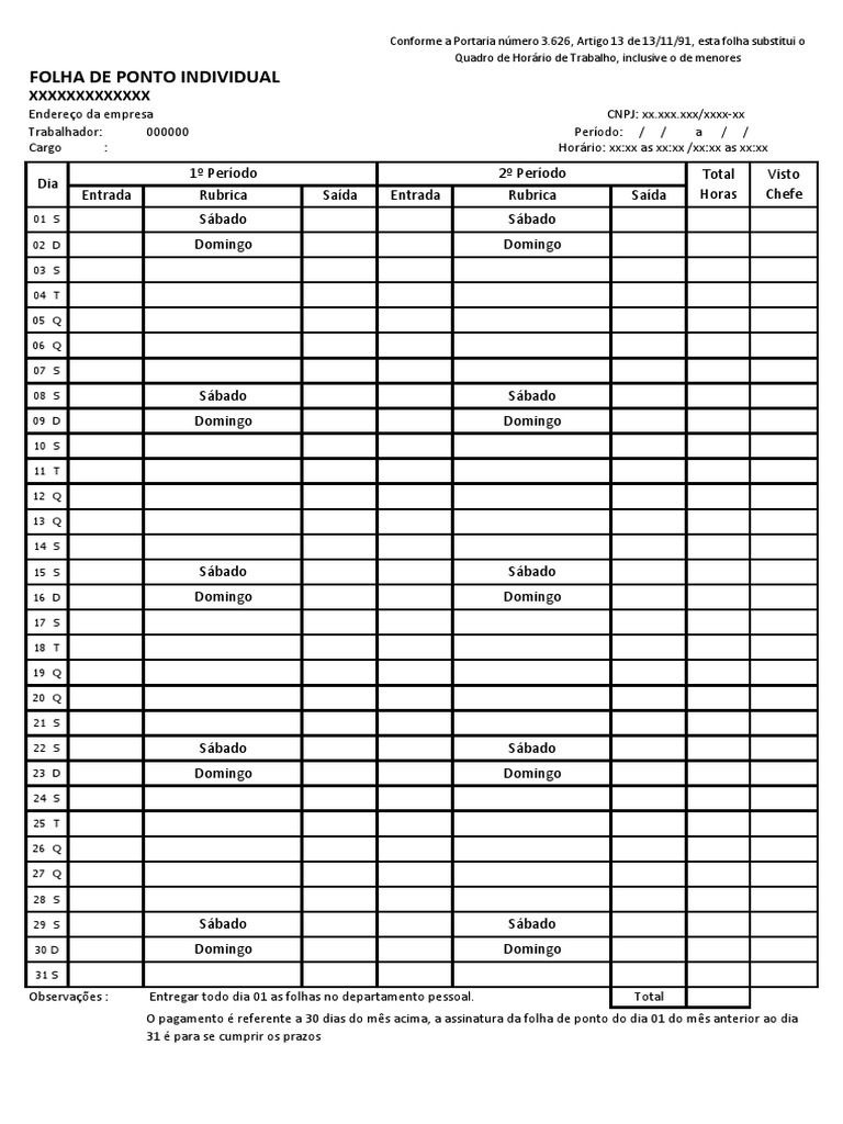 Folha de Ponto Manual | PDF