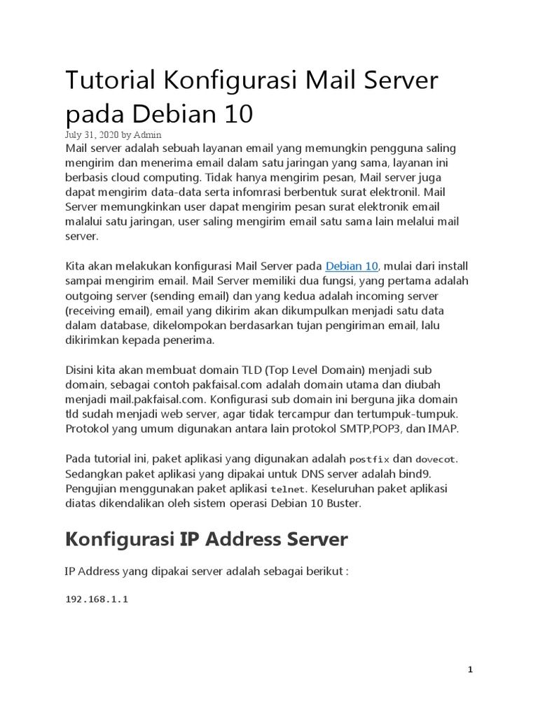 Tutorial Konfigurasi Mail Server Pada Debian 10 | PDF