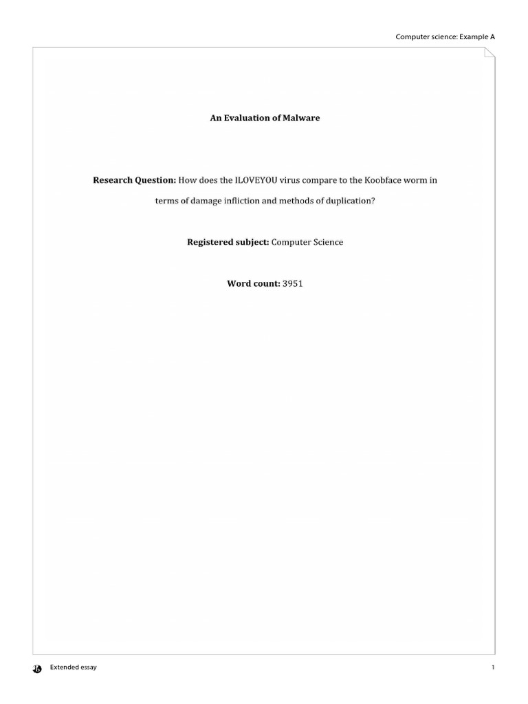 Computer Science: Example A: Extended Essay 1 | PDF