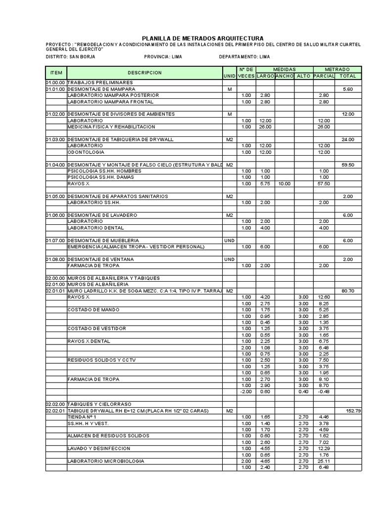 2° Planilla de Metrados Arquitectura | PDF | Materiales