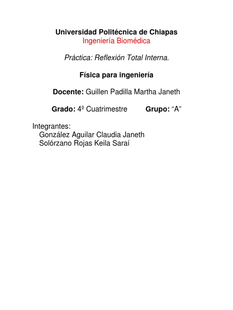 Experimento Refracción Total Interna | PDF | Refracción | Reflexión ...