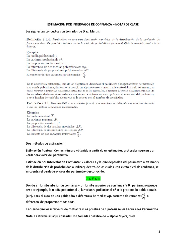 Estimación Por Intervalos de Confianza - Notas de Clase | PDF | Intervalo de confianza | Estimador