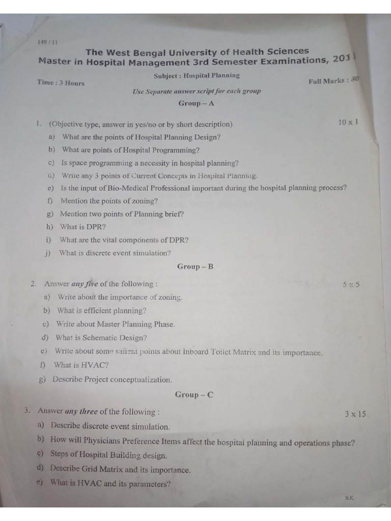 Hospital Management Exam Questions | PDF