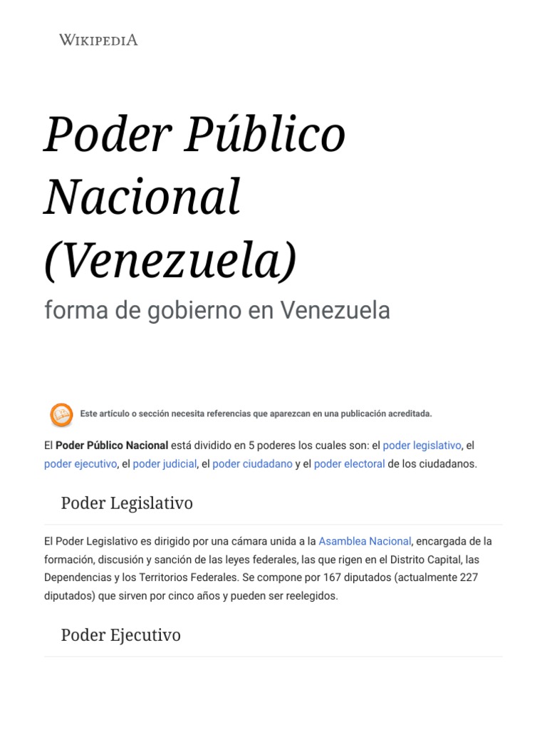 Poder Público Nacional (Venezuela) - Wikipedia, La Enciclopedia Libre | PDF