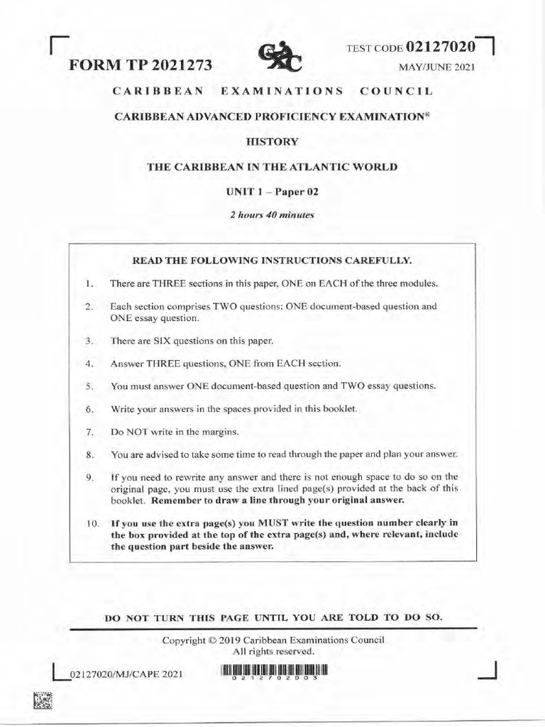 CAPE History 2021 U1 P2 | PDF
