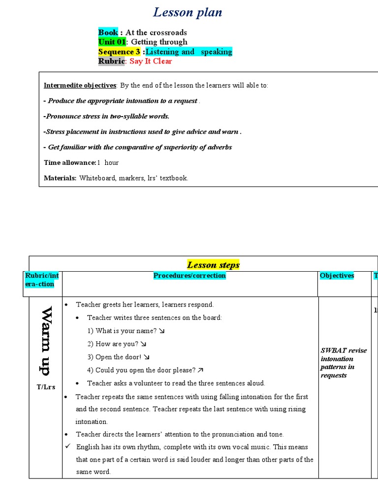 Book: at The Crossroads Unit 01: Getting Through Sequence 3:listening and Speaking Rubric | PDF ...