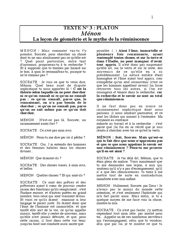 Ménon Lecon de Géométrie | PDF | Socrate | Platon