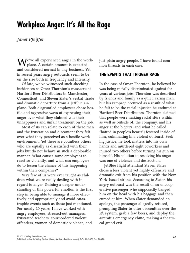 Workplace Anger: It's All The Rage: Janet Pfeiffer | PDF | Anger | Emotions