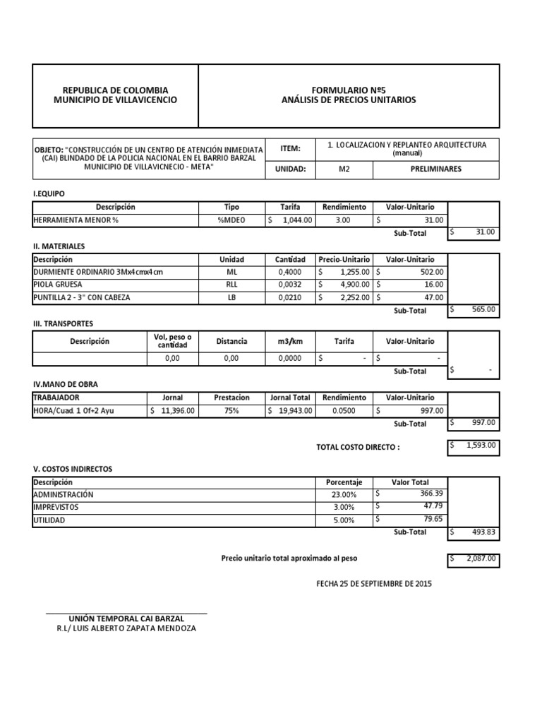 Apus Cai Barzal 2015 | PDF | Sectores Economicos | Ingeniero civil