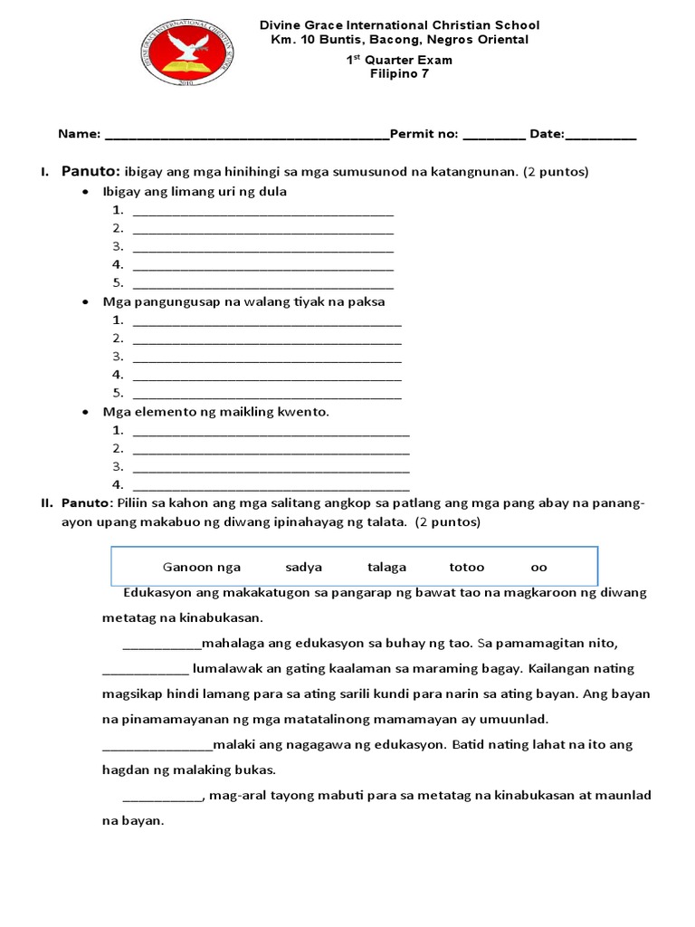 Filipino 7 Q1 Exam | PDF