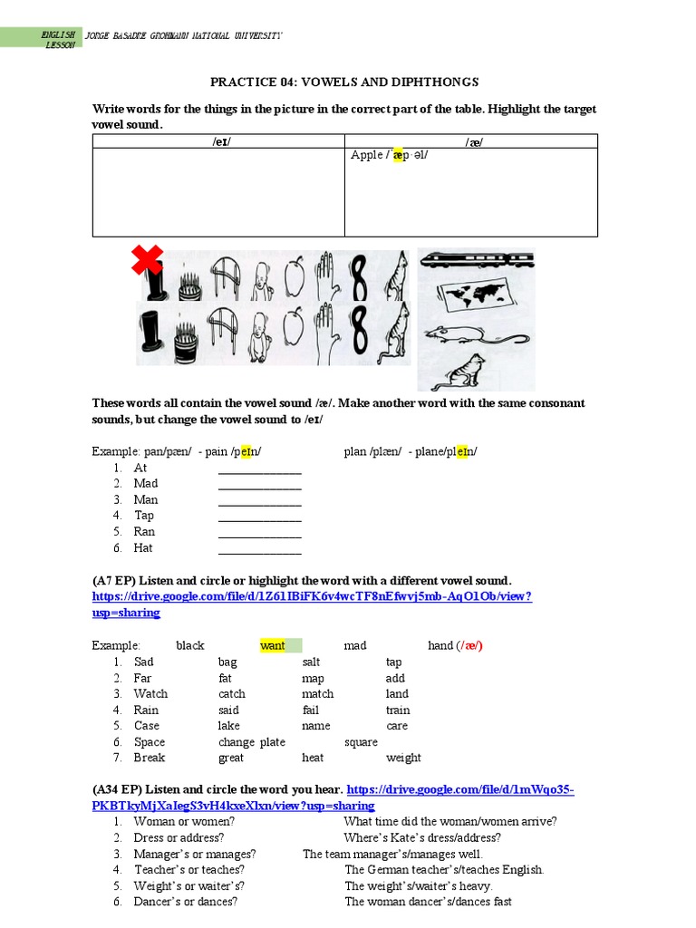 Vowels and Diphthongs Practice Exercises | PDF | Vowel | Languages