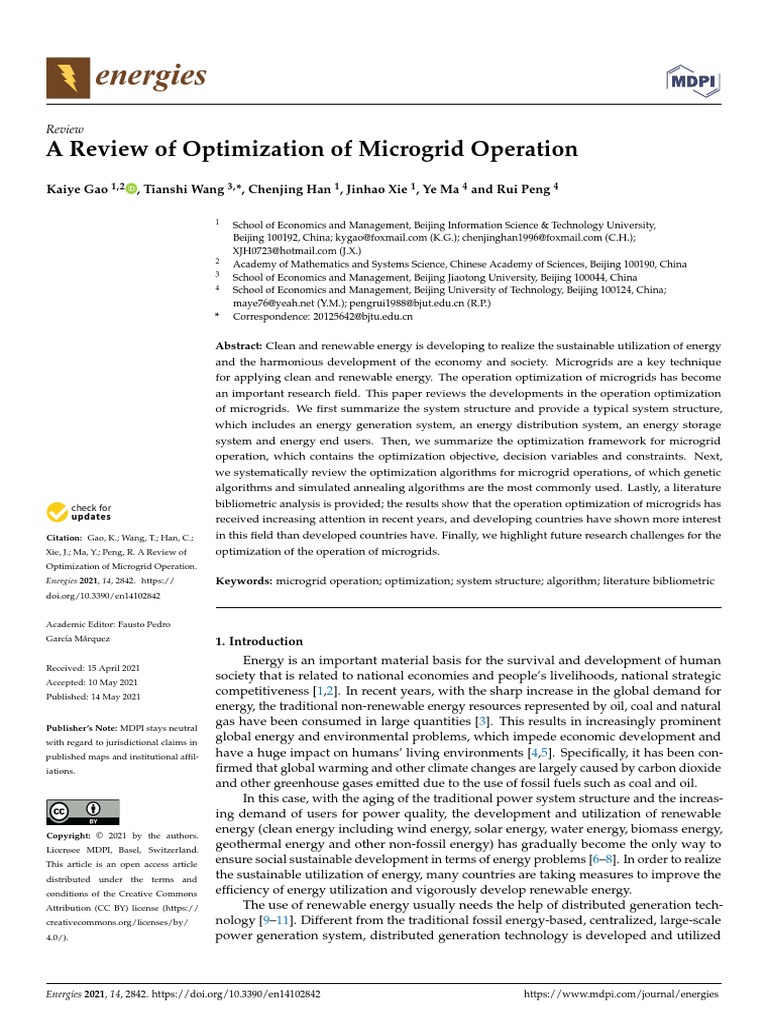 A Review Of Optimization Of Microgrid Operation Pdf Distributed