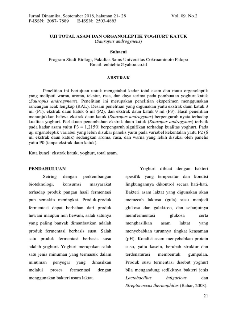 Total Asam dan Kualitas Yoghurt Katuk | PDF | Sains & Matematika