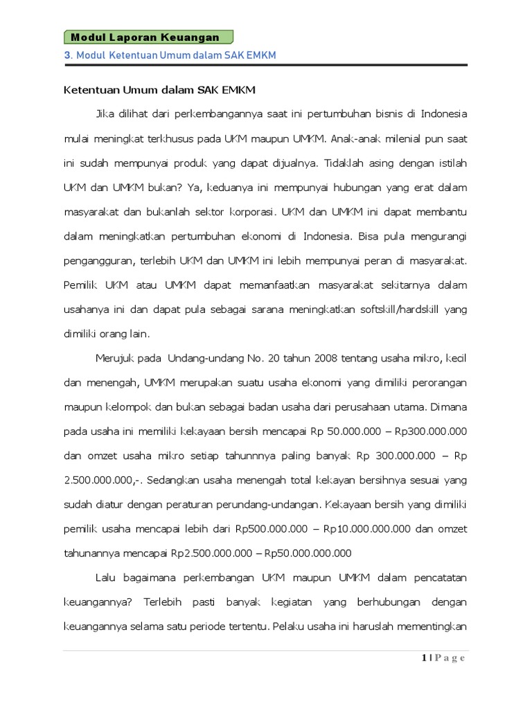 3 Modul Ketentuan Umum Dalam SAK EMKM | PDF