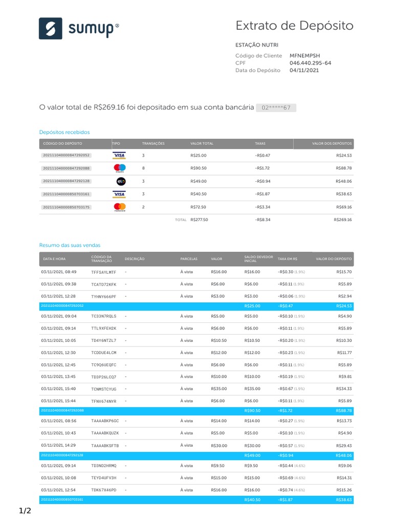 SumUp Daily Payout Report | PDF