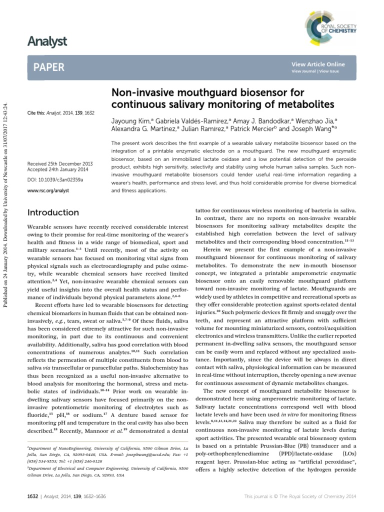 Non-Invasive Mouthguard Biosensor For | PDF | Biosensor | Sensor