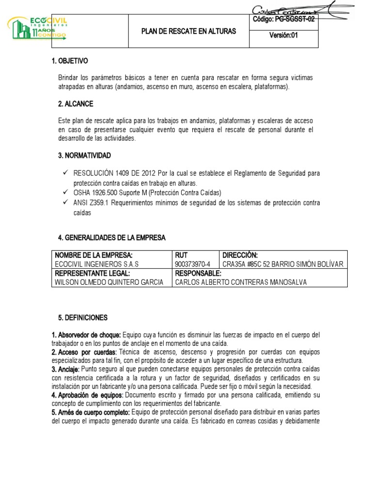 PG-SGSST-02 Procedimiento Rescate para Rescate en Alturas Isagen | PDF ... PG-SGSST-02 Procedimiento Rescate para Rescate en Alturas Isagen | PDF ...