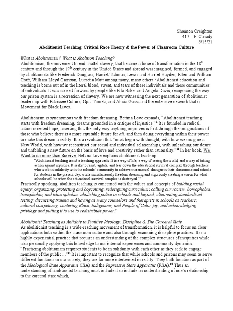 Abolitionist Teaching | PDF | Abolitionism In The United States ...